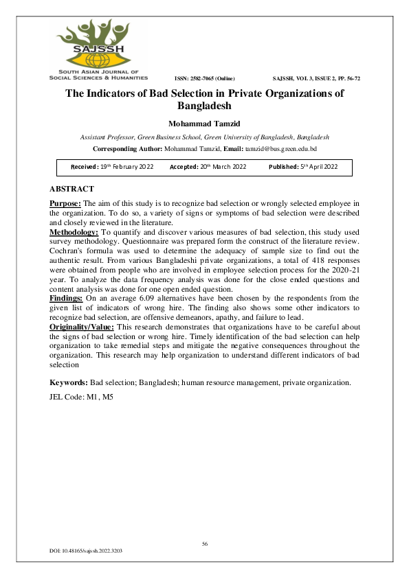 (PDF) The Indicators of Bad Selection in Private Organizations of ...