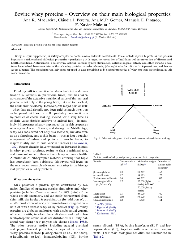 (PDF) Bovine whey proteins – Overview on their main biological properties