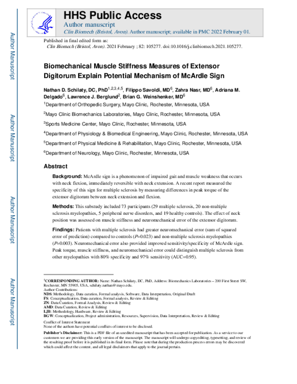 (PDF) Muscle Stiffness and Neuromechanical Error in McArdle Sign