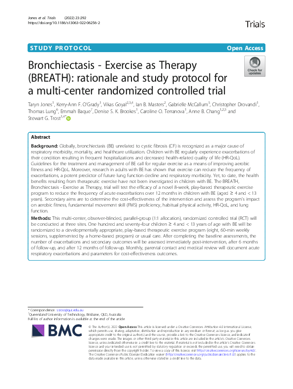 (PDF) Bronchiectasis - Exercise as Therapy (BREATH): rationale and ...