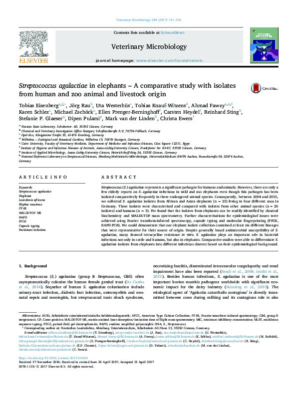 (PDF) Streptococcus agalactiae in elephants - A comparative study with ...