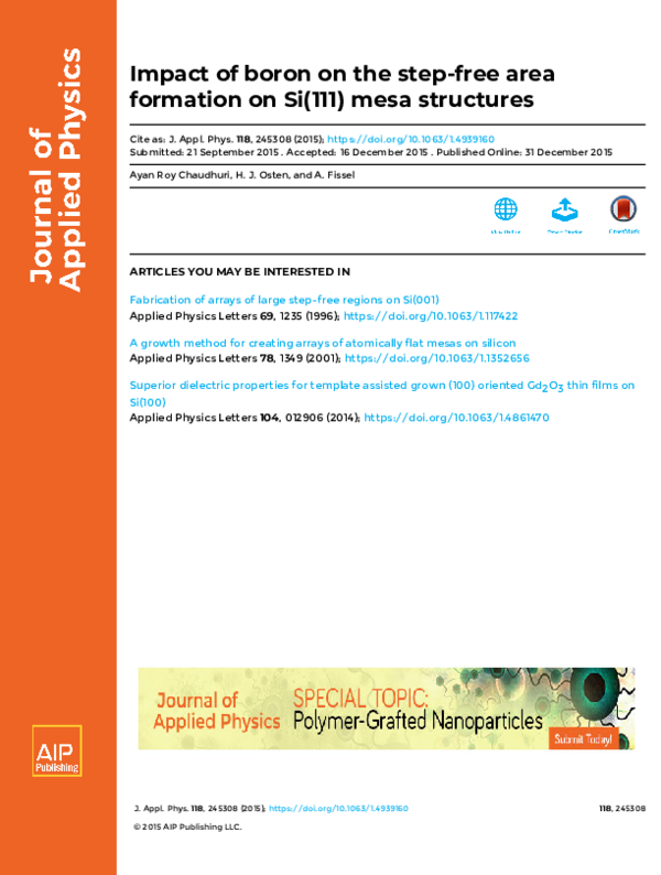 (PDF) Impact of boron on the step-free area formation on Si(111) mesa ...