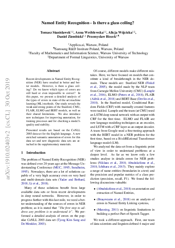 (PDF) Analyzing Errors in Named Entity Recognition