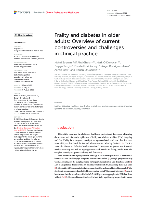 (PDF) Frailty and diabetes in older adults: Overview of current ...