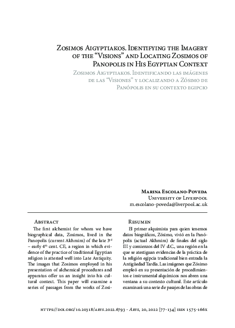 (PDF) Zosimos Aigyptiakos. Identifying the Imagery of the "Visions" and ...