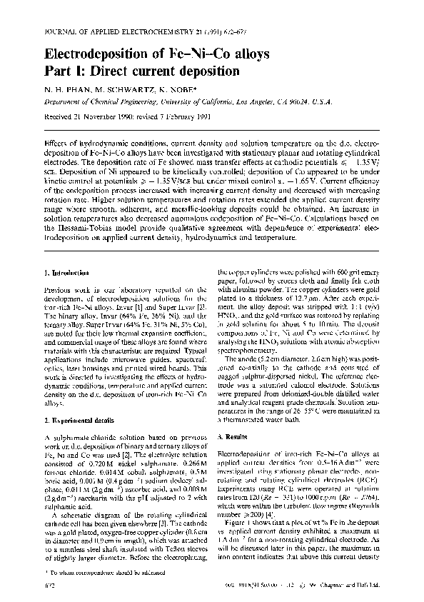 (PDF) Electrodeposition of Fe?Ni?Co alloys part I: Direct current deposition