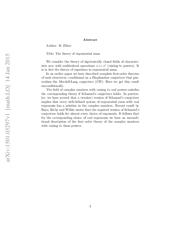 (PDF) The theory of exponential sums