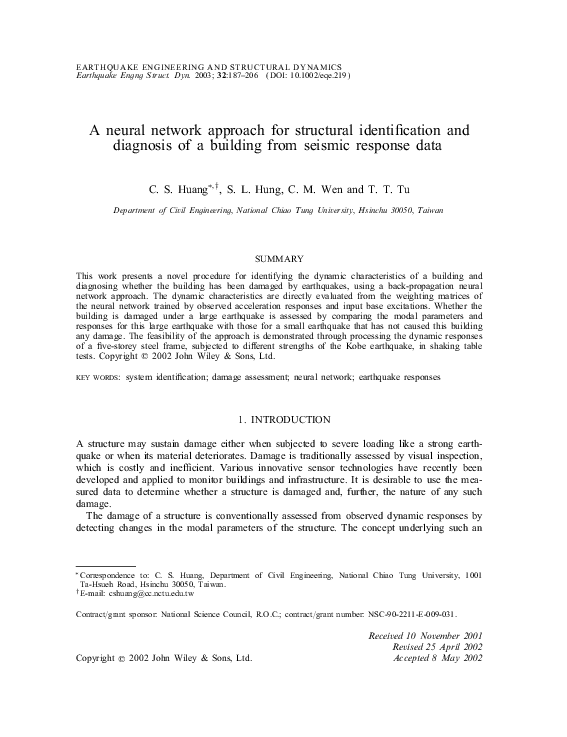 (PDF) A neural network approach for structural identification and ...