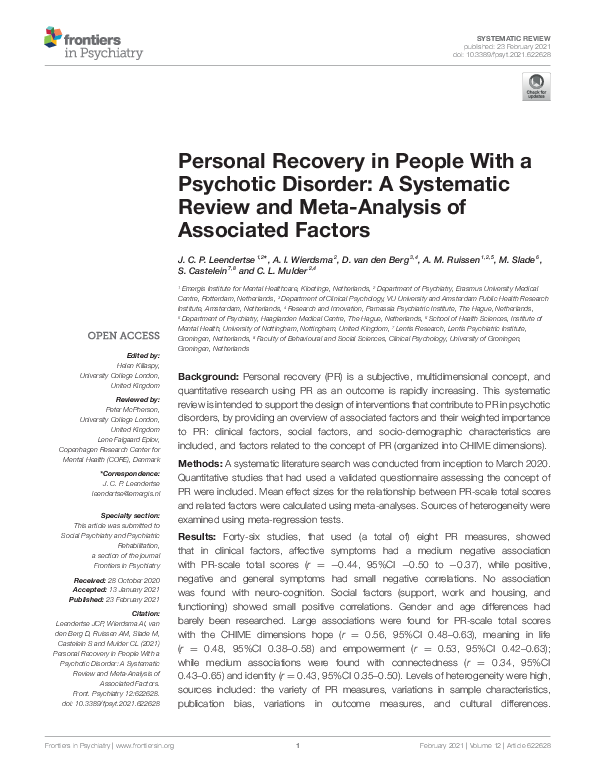 (PDF) Personal Recovery in People With a Psychotic Disorder: A ...
