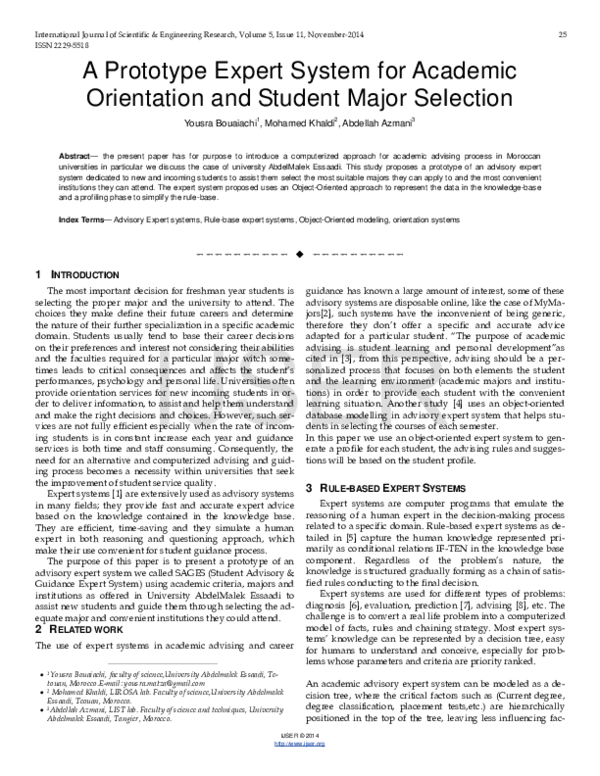 (PDF) A Prototype Expert System for Academic Orientation and Student Major Selection