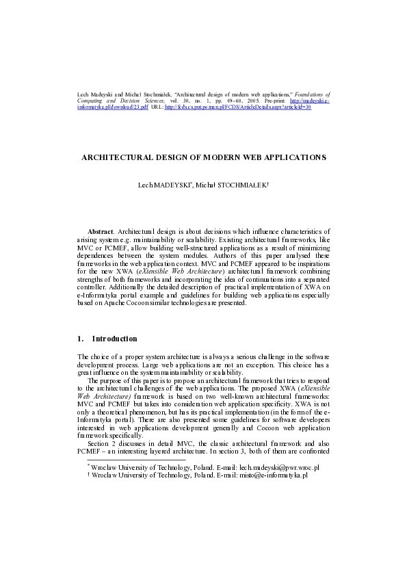 (PDF) Architectural design of modern web applications | Lech Madeyski ...