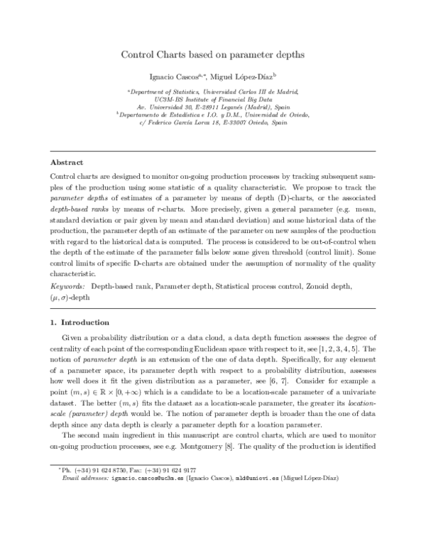 (PDF) Control charts based on parameter depths | Miguel López-díaz - Academia.edu