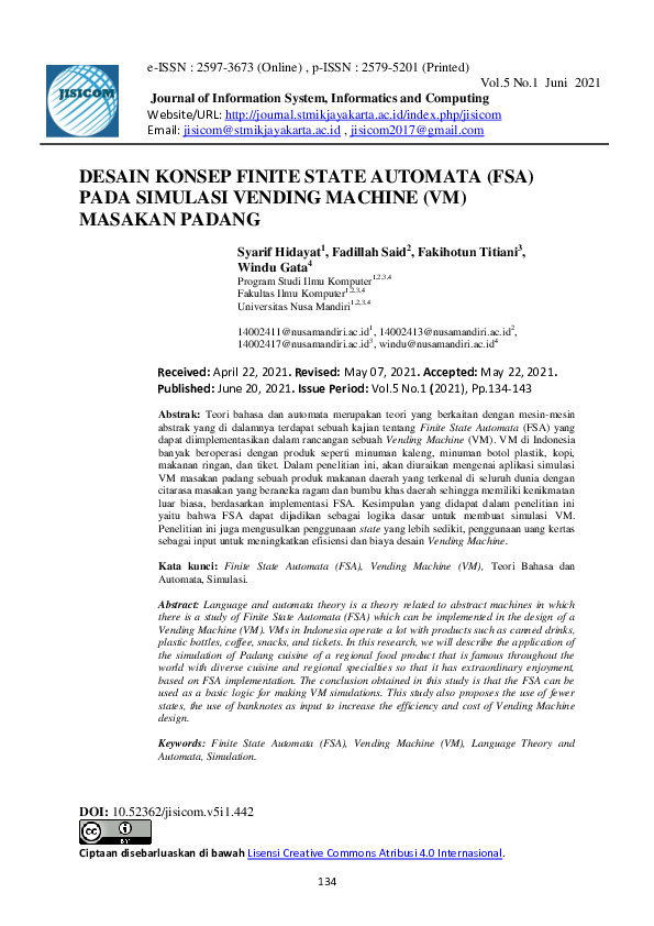 (PDF) Desain Konsep Finite State Automata (Fsa) Pada Simulasi Vending Machine (VM) Masakan Padang
