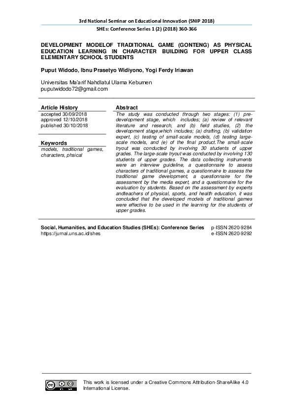 (PDF) Development Modelof Traditional Game (Gonteng) as Physical ...