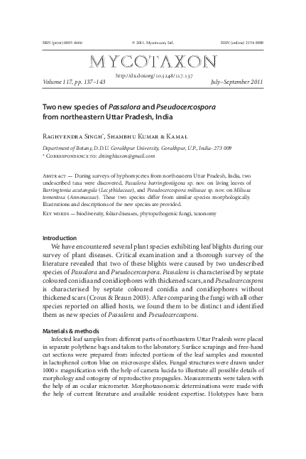 (PDF) Two new species of Passalora and Pseudocercospora from ...