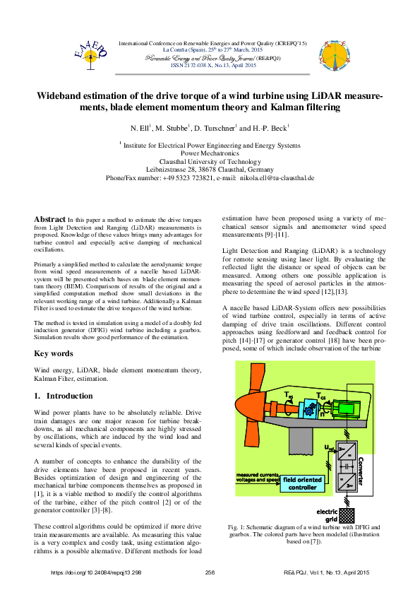 Pdf Wideband Estimation Of The Drive Torque Of A Wind Turbine Using Lidar Measure Ments Blade