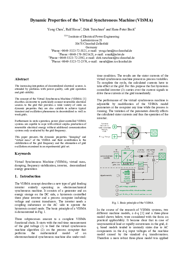 (PDF) Dynamic properties of the virtual synchronous machine (VISMA) | Dirk Turschner - Academia.edu