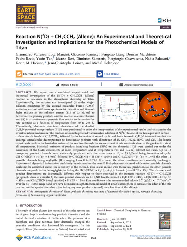 (PDF) Reaction N(2D) + CH2CCH2 (Allene): An Experimental and ...