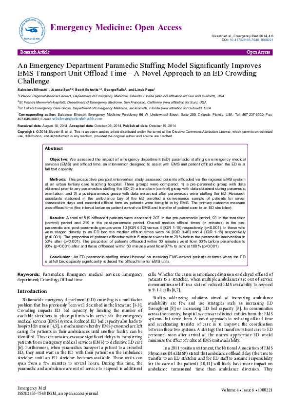 (PDF) An Emergency Department Paramedic Staffing Model Significantly ...
