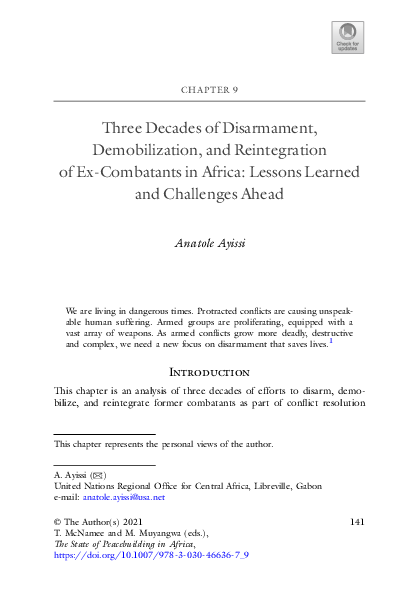 (PDF) Three Decades of Disarmament, Demobilization, and Reintegration ...
