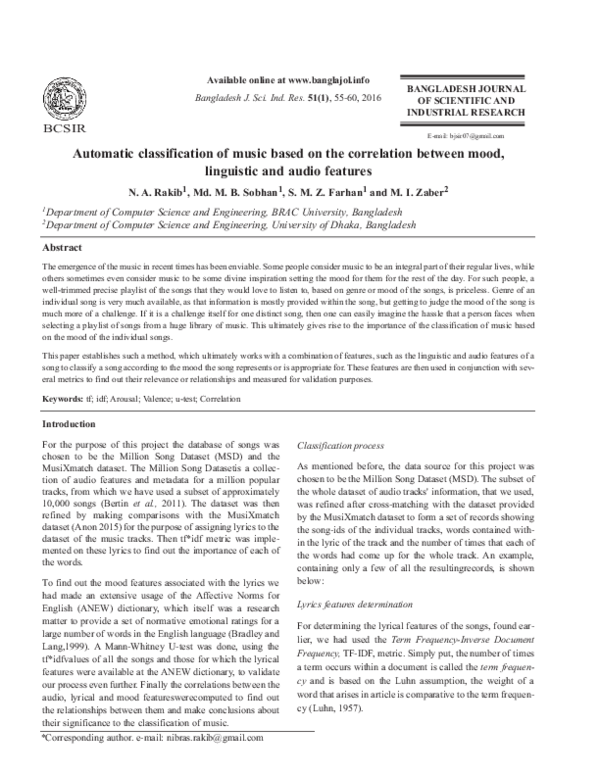 (PDF) Automatic classification of music based on the correlation ...