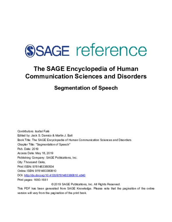 (PDF) Speech Segmentation