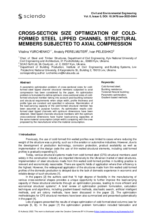 (PDF) Cross-Section Size Optimization of Cold-Formed Steel Lipped ...