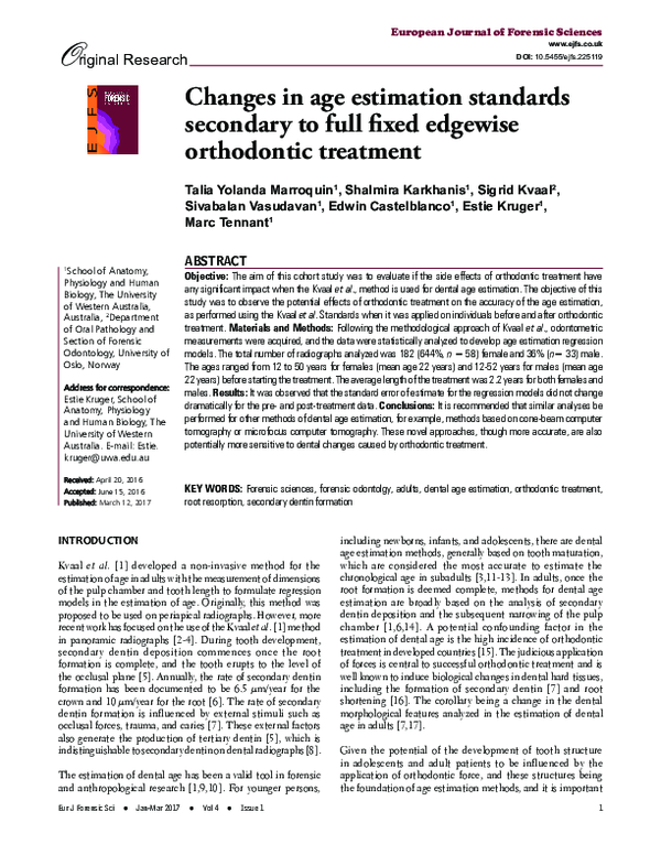 (PDF) Changes in age estimation standards secondary to full fixed ...