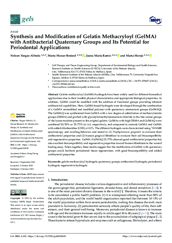 (PDF) Synthesis and Modification of Gelatin Methacryloyl (GelMA) with ...