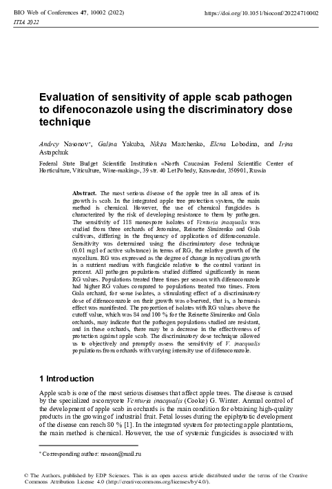 (PDF) Evaluation of sensitivity of apple scab pathogen to ...