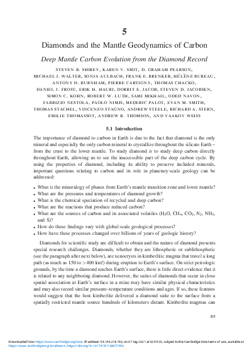(PDF) Diamonds and the Mantle Geodynamics of Carbon