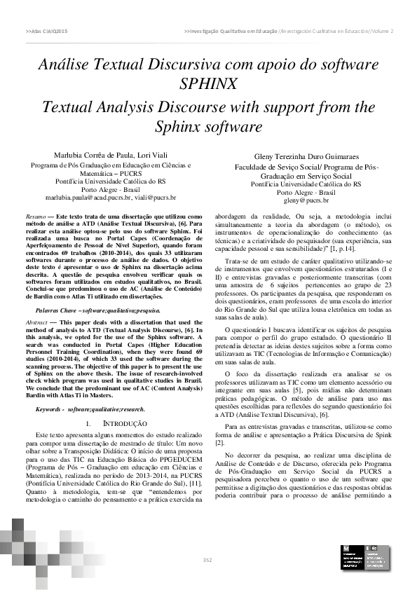 Análise Textual Discursiva Com Apoio Do Software Sphinx Textual Analysis Discourse With Support