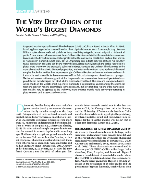 (PDF) The Very Deep Origin of the World's Biggest Diamonds