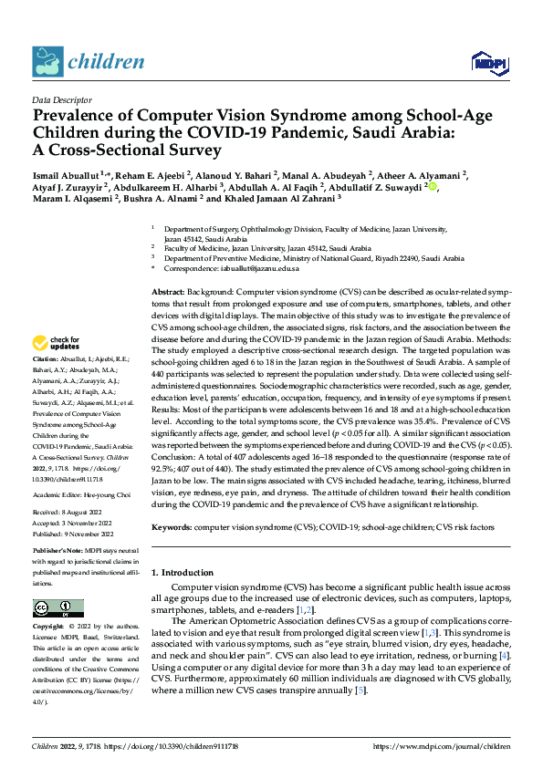 (PDF) Prevalence of Computer Vision Syndrome among School-Age Children ...