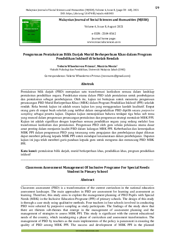 (PDF) Pengurusan Pentaksiran Bilik Darjah Murid Berkeperluan Khas dalam Program Pendidikan ...