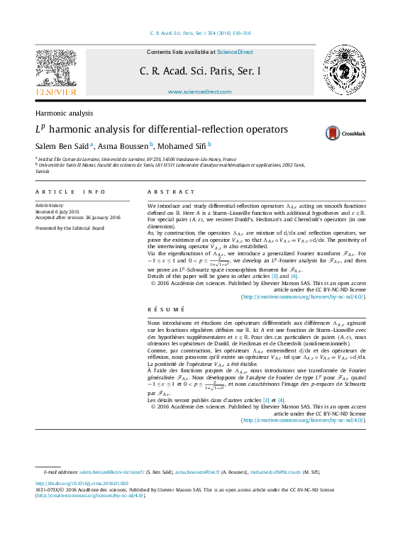 (PDF) Lp harmonic analysis for differential-reflection operators