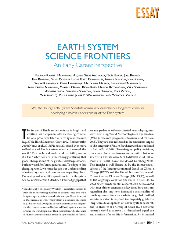 (PDF) Earth System Science Frontiers: An Early Career Perspective