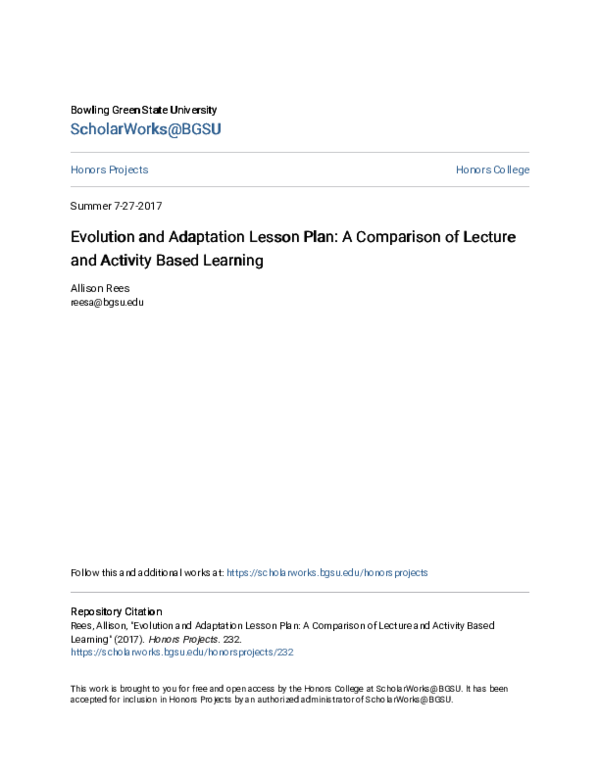 (PDF) Evolution and Adaptation Lesson Plan: A Comparison of Lecture and ...