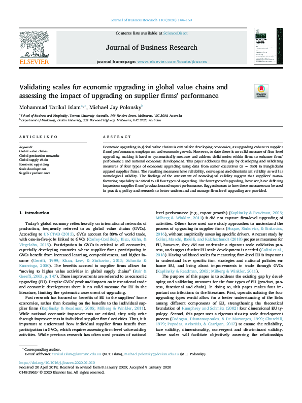 (PDF) Validating scales for economic upgrading in global value chains ...