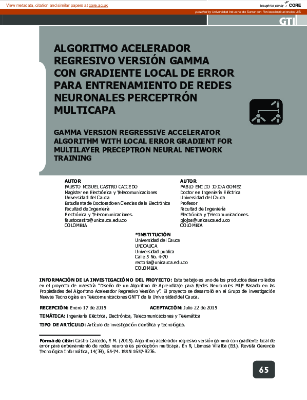 (PDF) Algoritmo acelerador regresio versión gamma con gradiente local ...