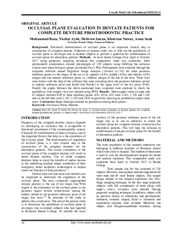(PDF) Occlusal Plane Evaluation In Dentate Patients For Complete ...