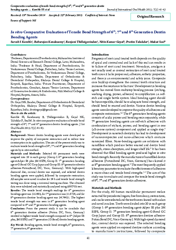 (PDF) In vitro Comparative Evaluation of Tensile Bond Strength of 6(th ...