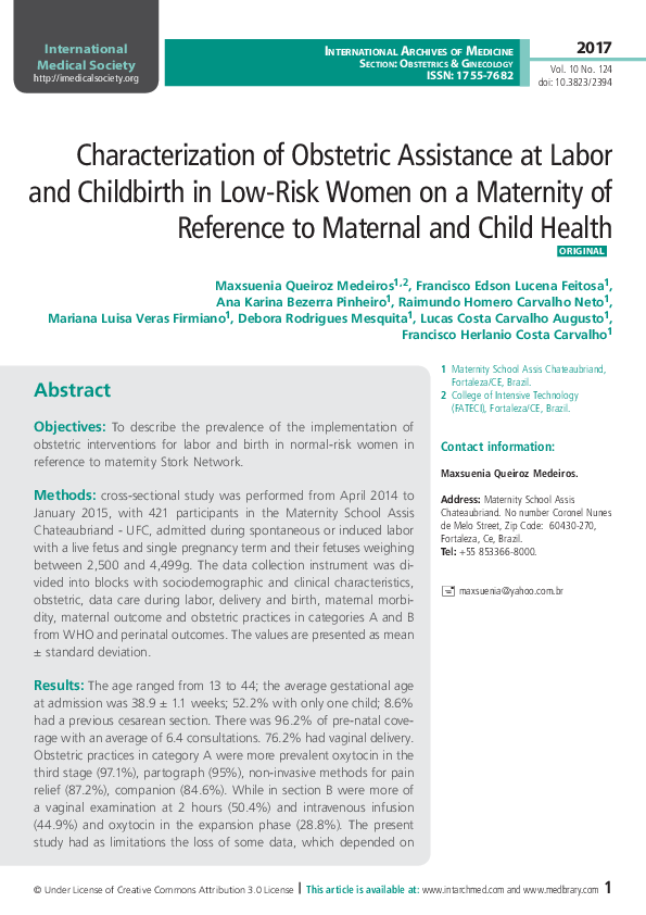 (PDF) Characterization Of Obstetric Assistance At Labor And Childbirth ...