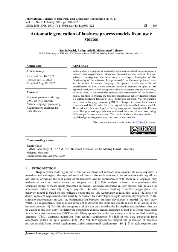 (PDF) Automatic generation of business process models from user stories | samia nasiri ...