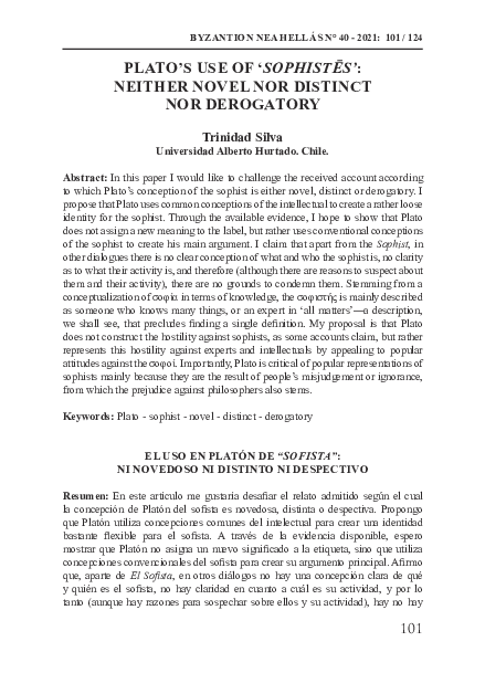 (PDF) El uso en Platón de “sofista”: ni novedoso ni distinto ni despectivo