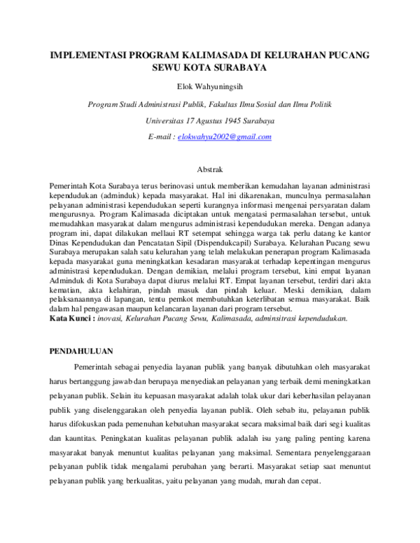 (PDF) IMPLEMENTASI PROGRAM KALIMASADA DI KELURAHAN PUCANG SEWU KOTA ...