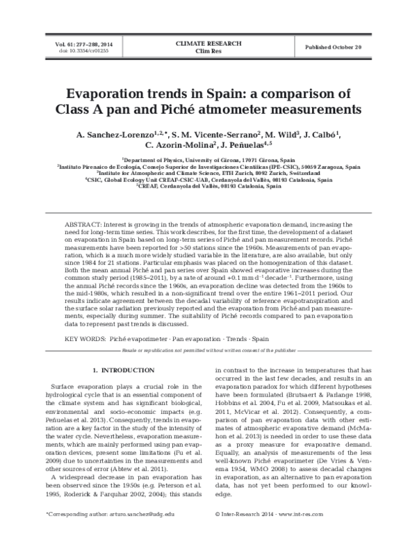 (PDF) Evaporation trends in Spain: a comparison of Class A pan and ...