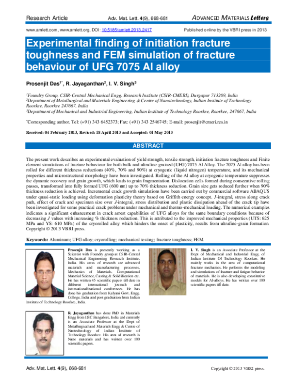 (PDF) Experimental finding of initiation fracture toughness and fem ...
