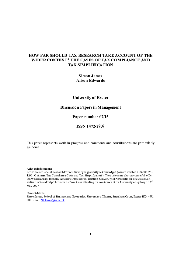 (PDF) 1 How Far Should Tax Research Take Account of the Wider Context ...