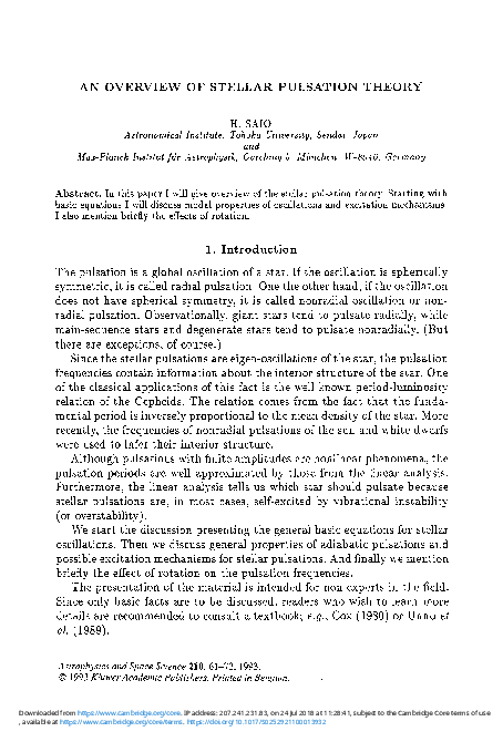 (PDF) An overview of stellar pulsation theory